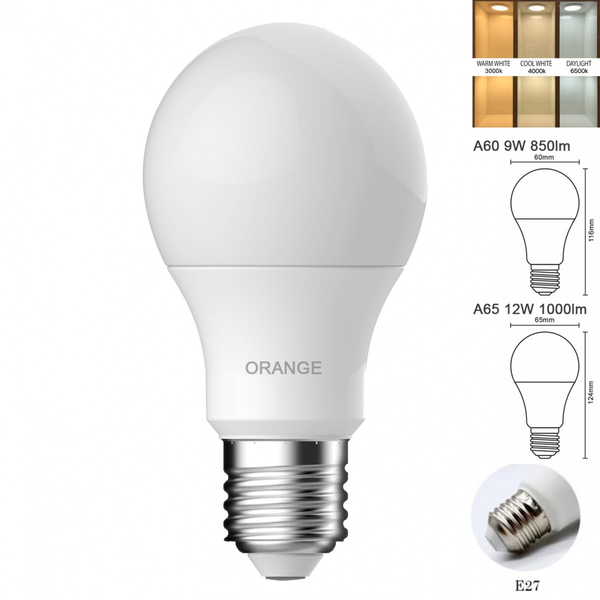 ORANGE E27 A60 (9W) / A65 (12W) SMD 2835 LED Lamp Bulb