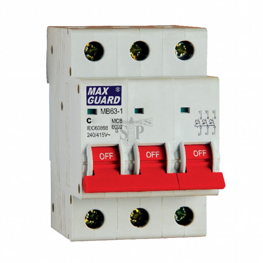 Maxguard 6A~63A 3 Pole 6kA MB63-1 Type C MCB (White)