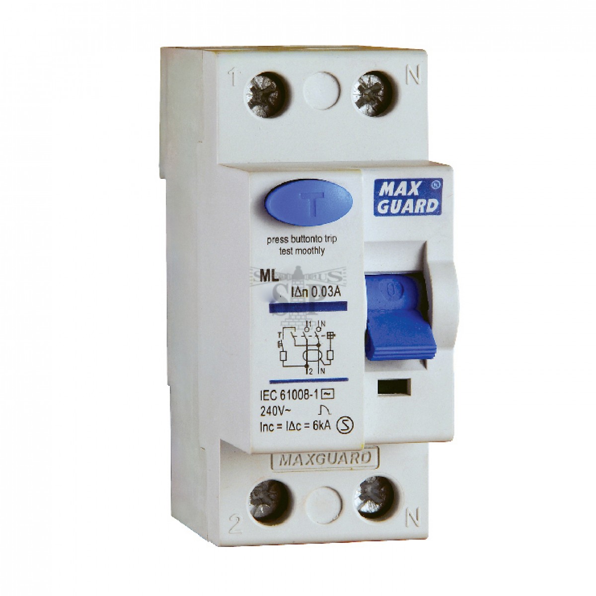 Maxguard 40A~63A 2 Pole 30mA~100mA ML63-1 Type AC RCCB (White)