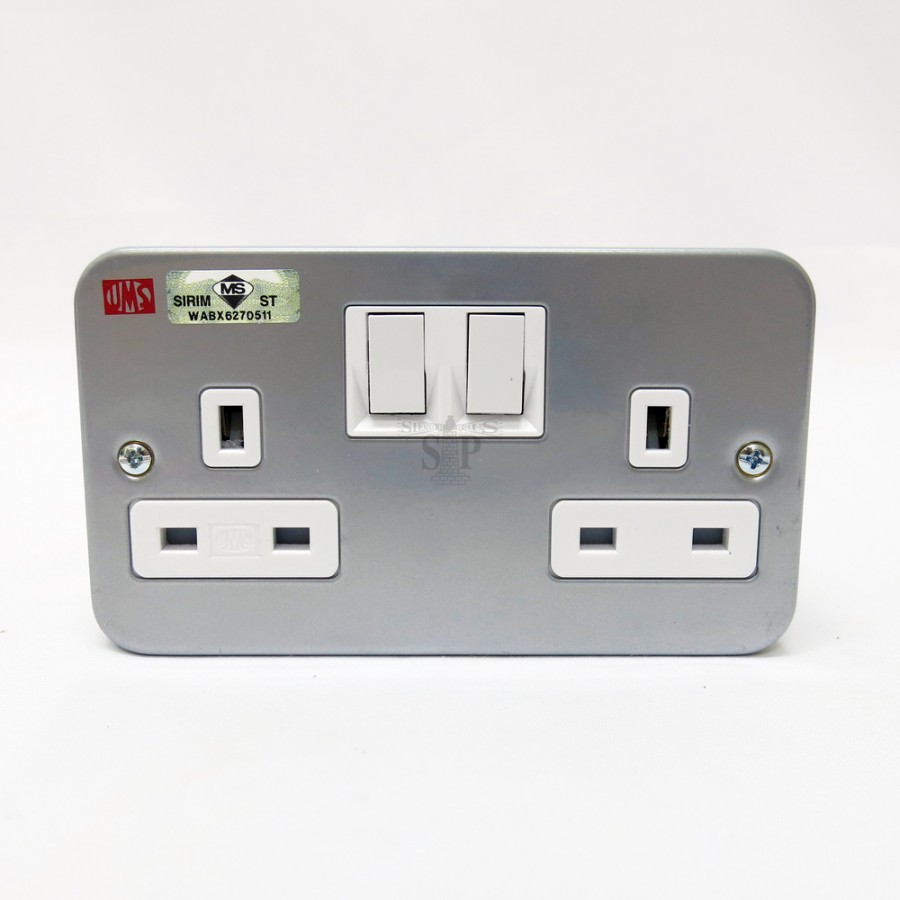 UMS 2213M 13Amp 2 Gang Metal Clad Switch Socket [Surface Type] [SIRIM] (Grey)
