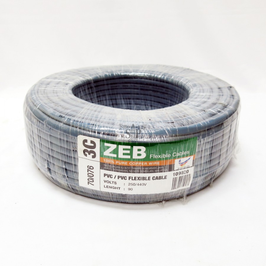 ZEB 70/0076 x 3 Core PVC Insulated PVC Sheathed Copper Flexible Cable ...