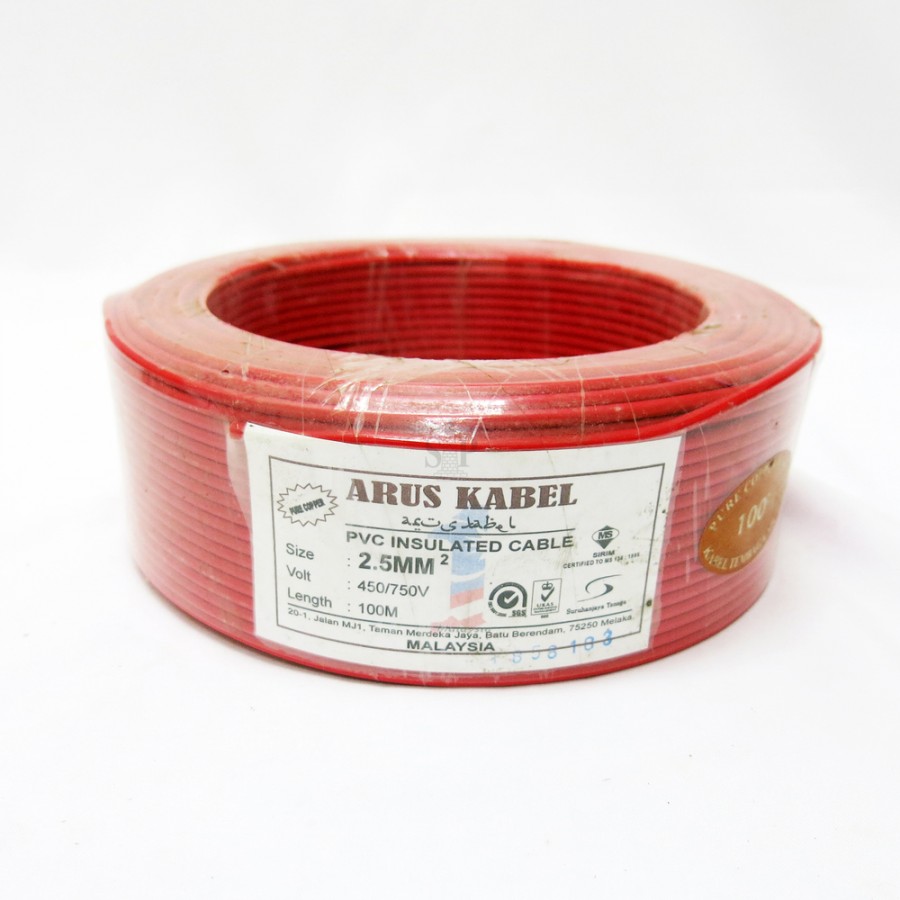 Arus Kabel Pure Copper 2.5mm PVC Insulated Non-Sheathed Wire [100M] (Red)