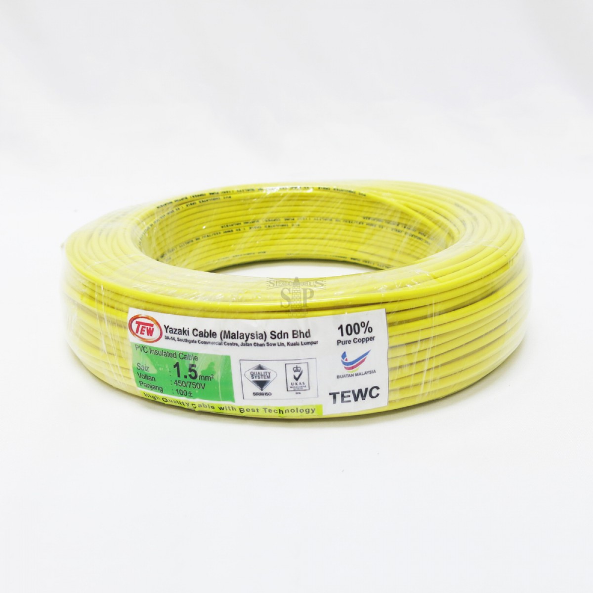 TEWC Yazaki Pure Copper 1.5mm PVC Insulated Non-Sheathed Wire [90M] [SIRIM]