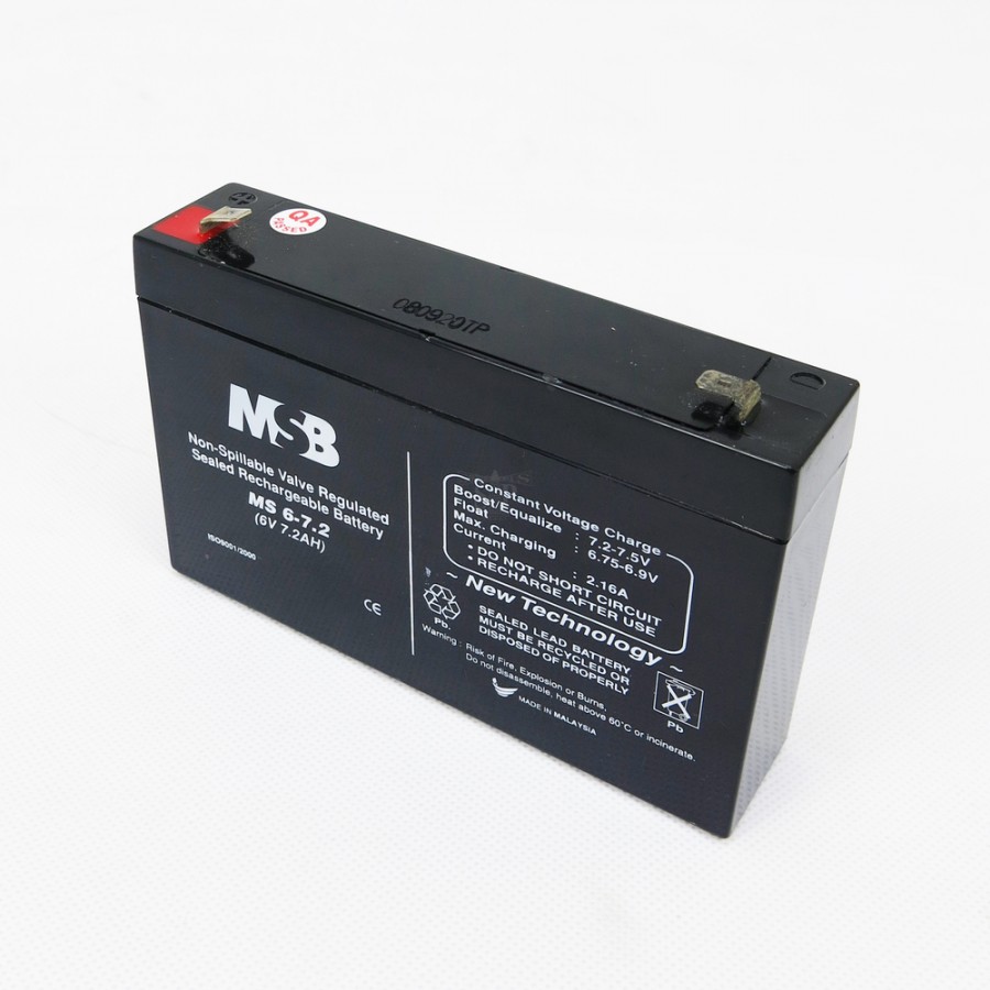 MSB MS6-7.2 6V 7.2AH Non-Spillable Valve Regulated Sealed Rechargeable Lead Battery