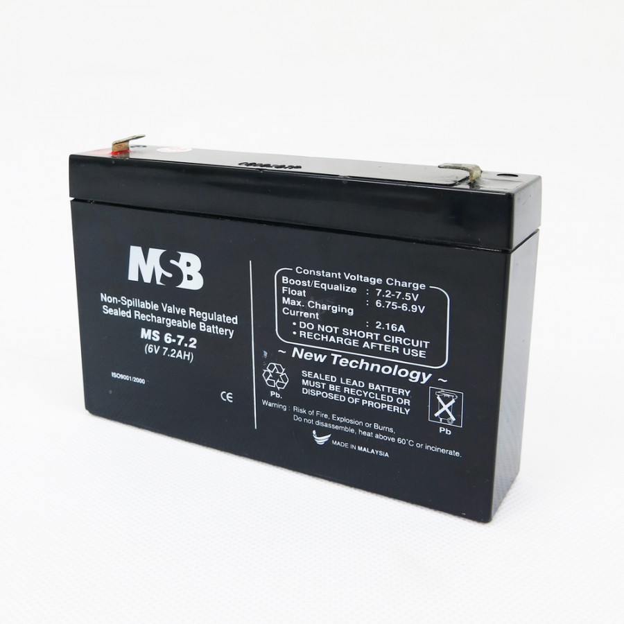 MSB MS6-7.2 6V 7.2AH Non-Spillable Valve Regulated Sealed Rechargeable ...