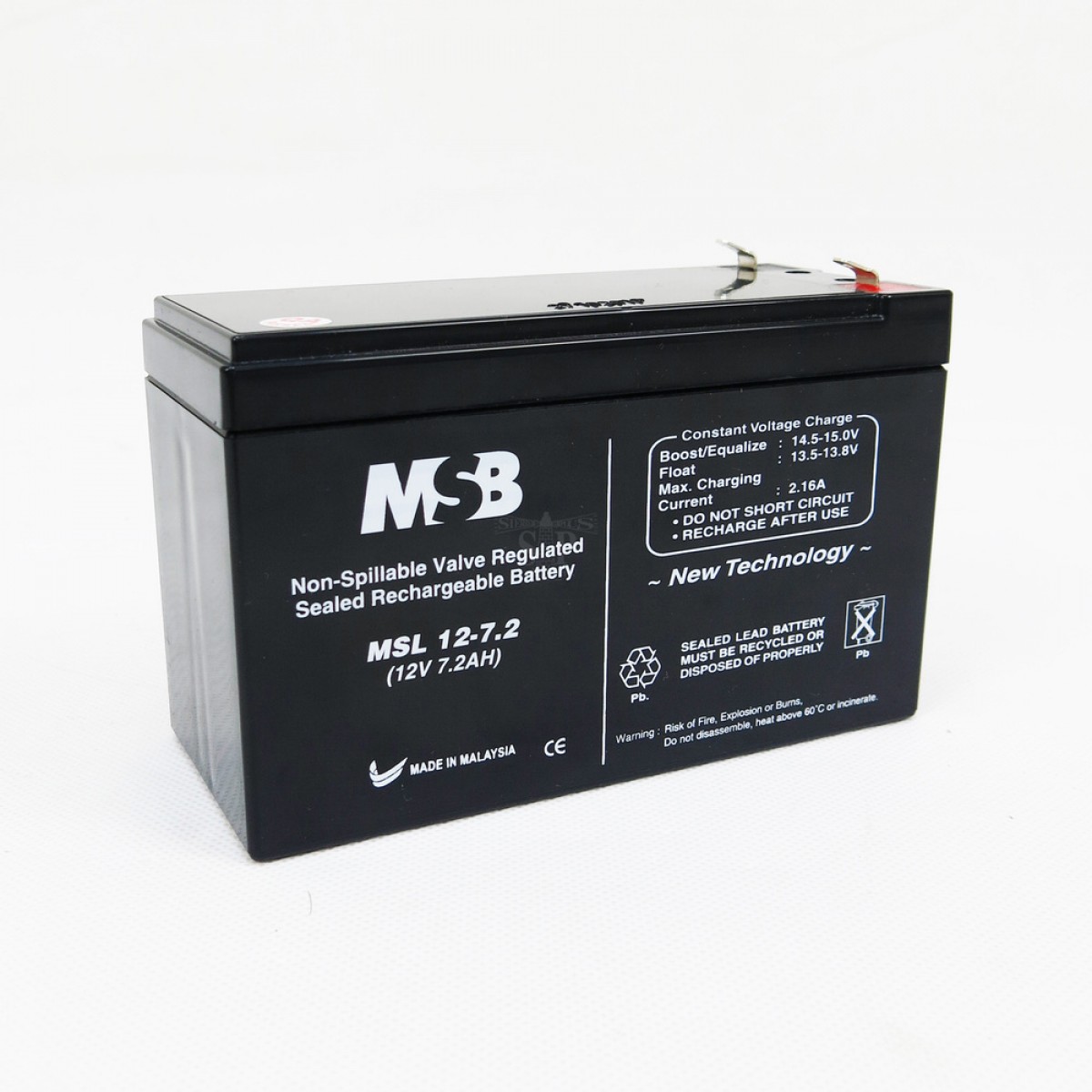 MSB MSL12-7.2 12V 7.2AH Non-Spillable Valve Regulated Sealed Rechargeable Lead Battery
