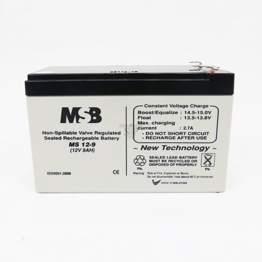 MSB MS12-9 12V 9AH Non-Spillable Valve Regulated Sealed Rechargeable Lead Battery