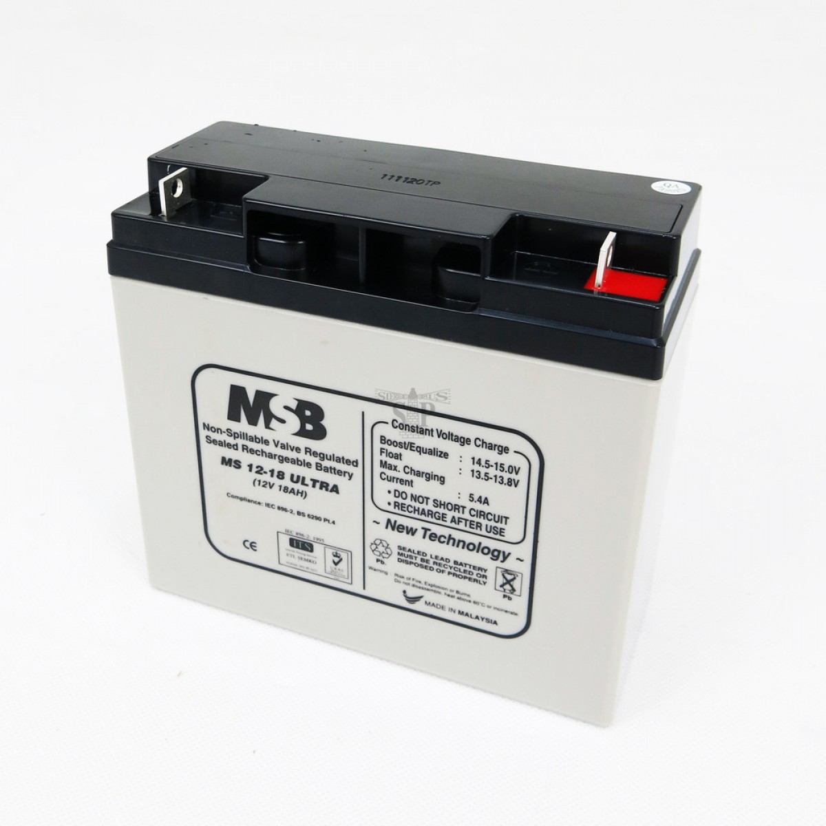 MSB MS12-18 Ultra 12V 18AH Non-Spillable Valve Regulated Sealed Rechargeable Lead Battery