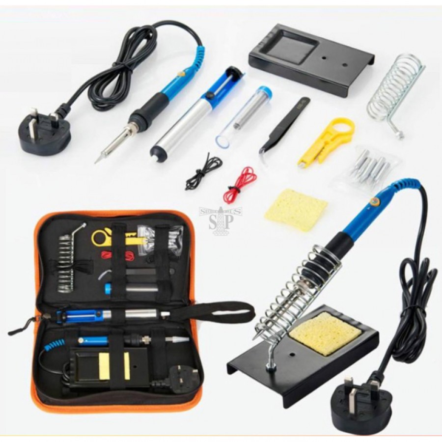 [15-in-1 Set] Portable 240V 60W Temperature Adjustable Electric Soldering Iron Kit Set (Black)