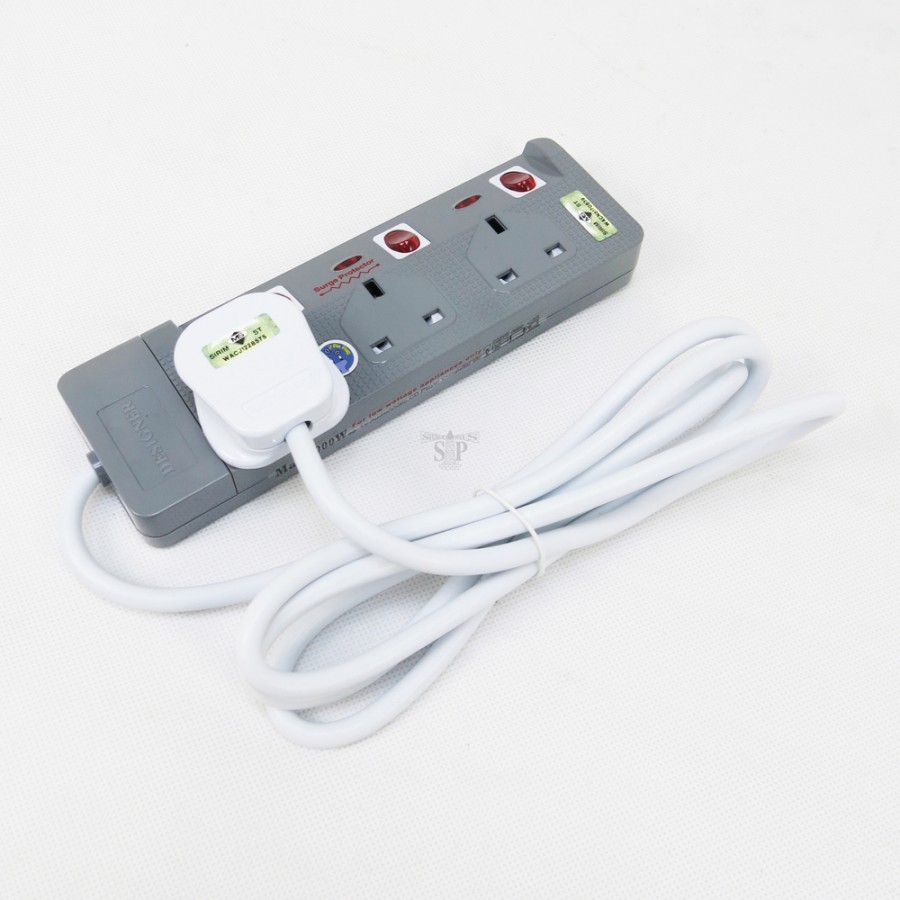 Designer 13A 2 Gang To 5 Gang 2 Meters Power Extension Trailing Socket ...