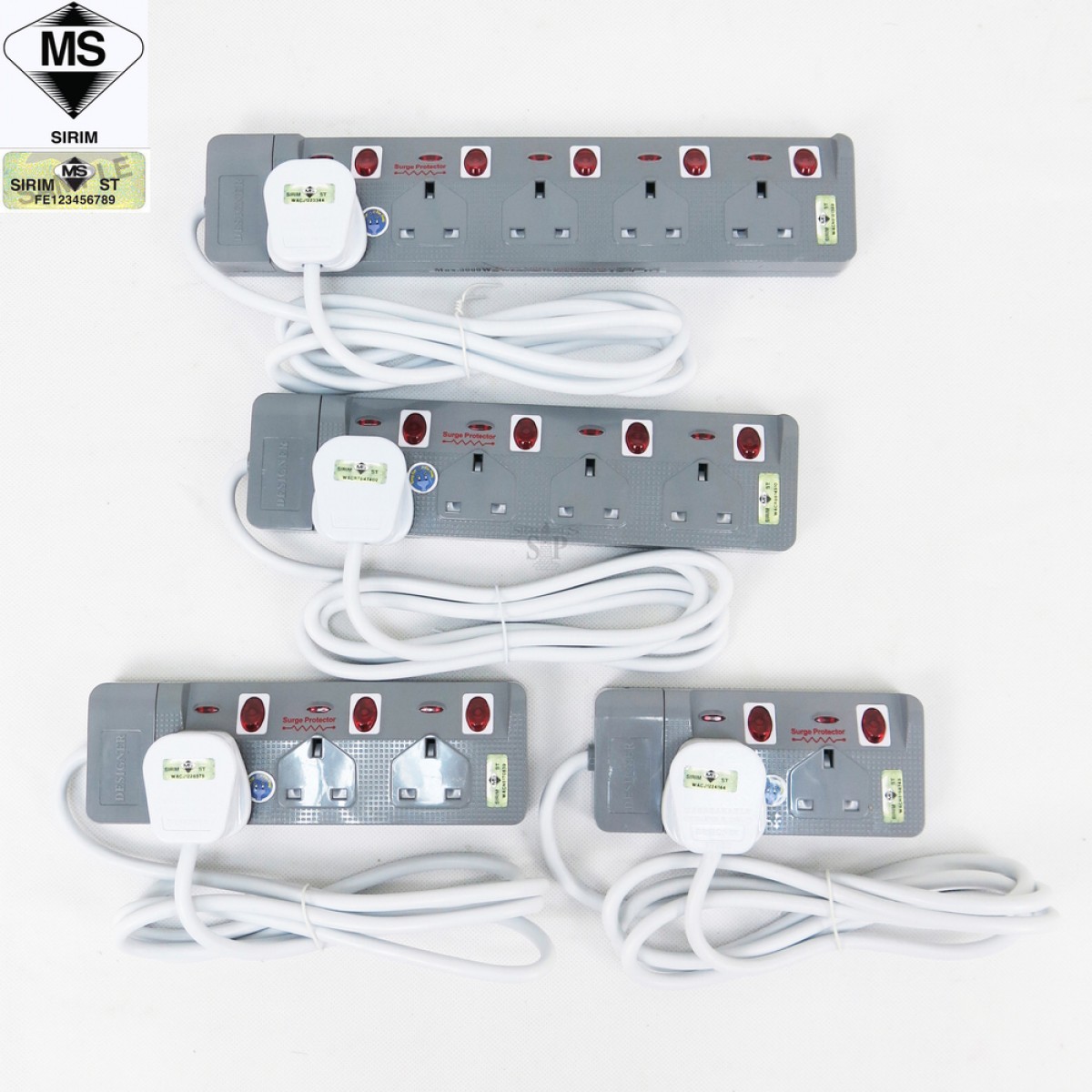 Designer 13a 2 Gang To 5 Gang 2 Meters Power Extension Trailing Socket