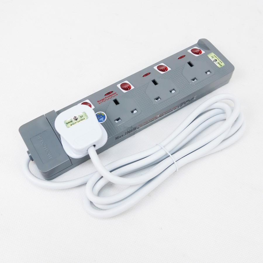 Designer 13A 2 Gang To 5 Gang 2 Meters Power Extension Trailing Socket ...