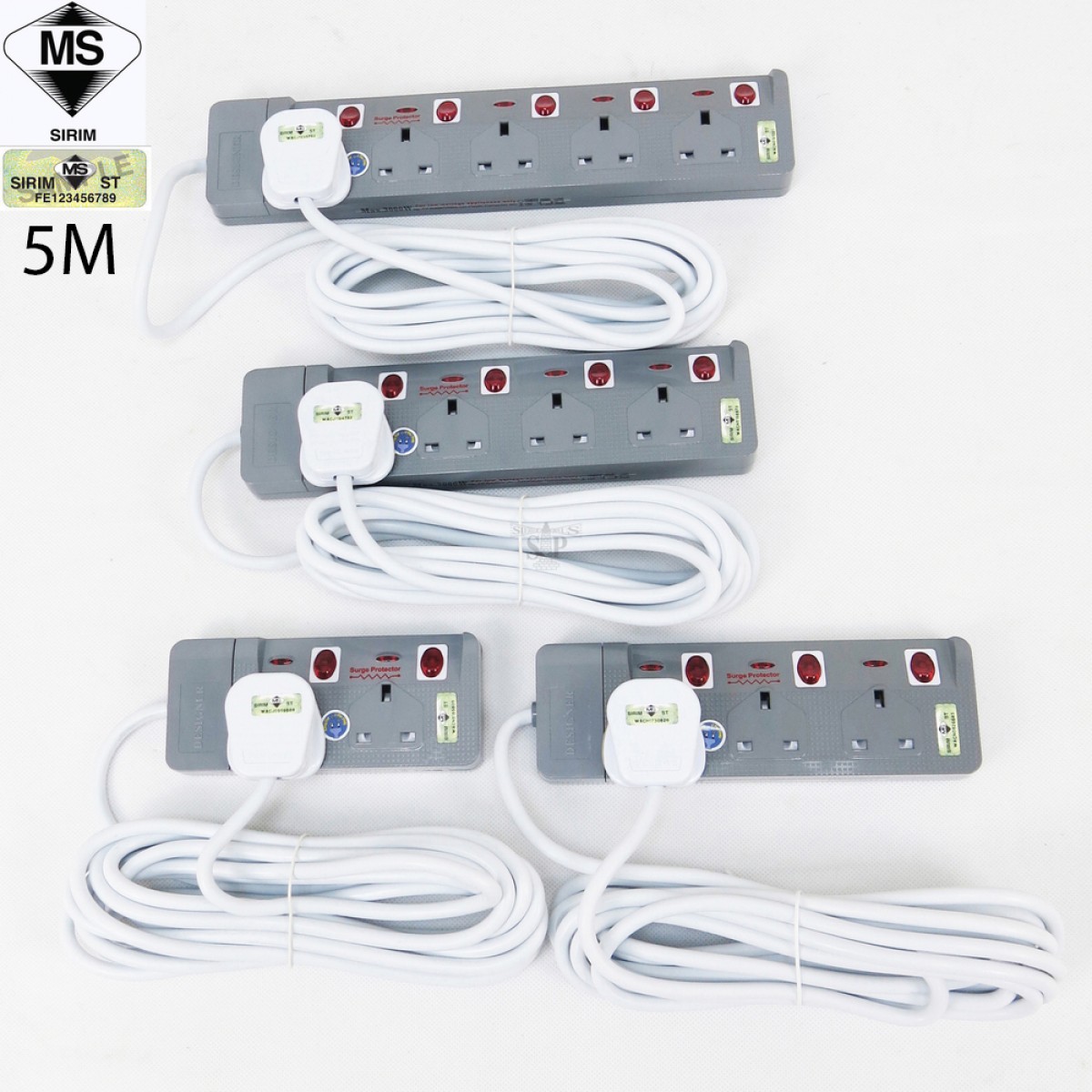 Designer 13A 2 Gang To 5 Gang 5 Meters Power Extension Trailing Socket ...