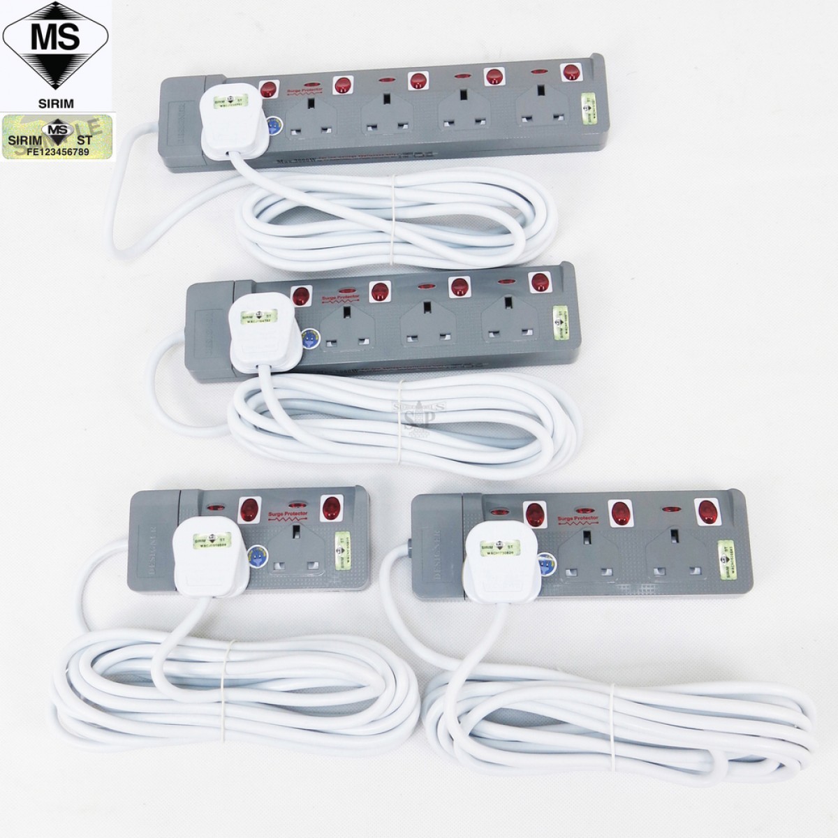 Designer 13A 2 Gang To 5 Gang 5 Meters Power Extension Trailing Socket c/w Surge Protector ...