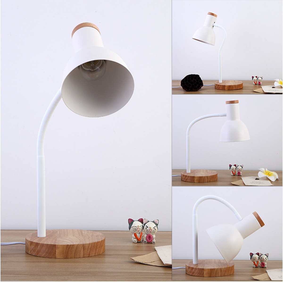 7030 E27 Flexible Adjustable Arm Wooden Base Desk Lamp Study Lamp c/w ...