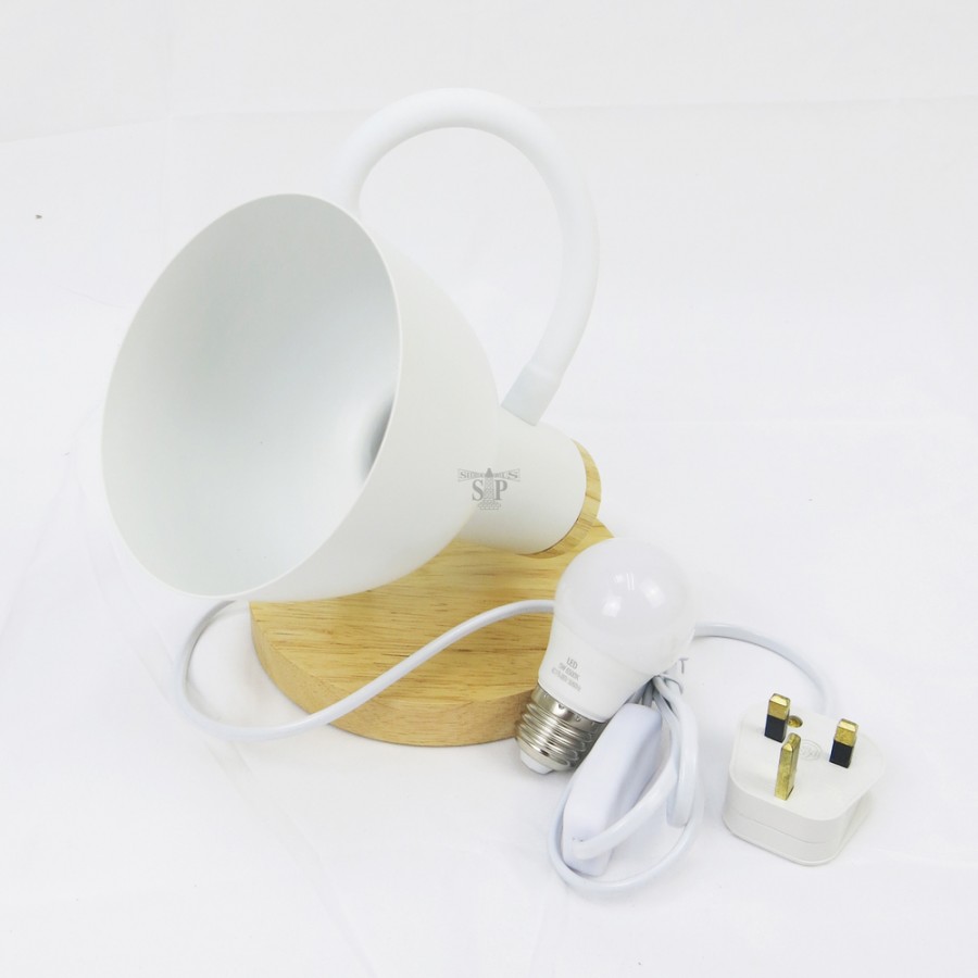 7030 E27 Flexible Adjustable Arm Wooden Base Desk Lamp Study Lamp c/w ...