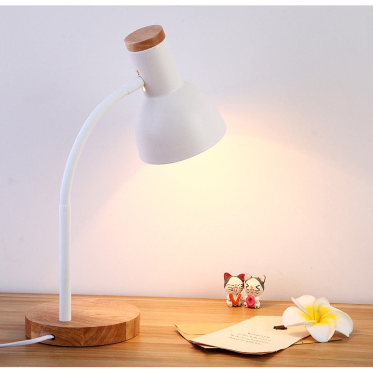 7030 E27 Flexible Adjustable Arm Wooden Base Desk Lamp Study Lamp c/w ...