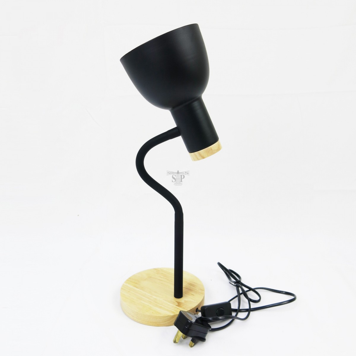 7030 E27 Flexible Adjustable Arm Wooden Base Desk Lamp Study Lamp c/w ...
