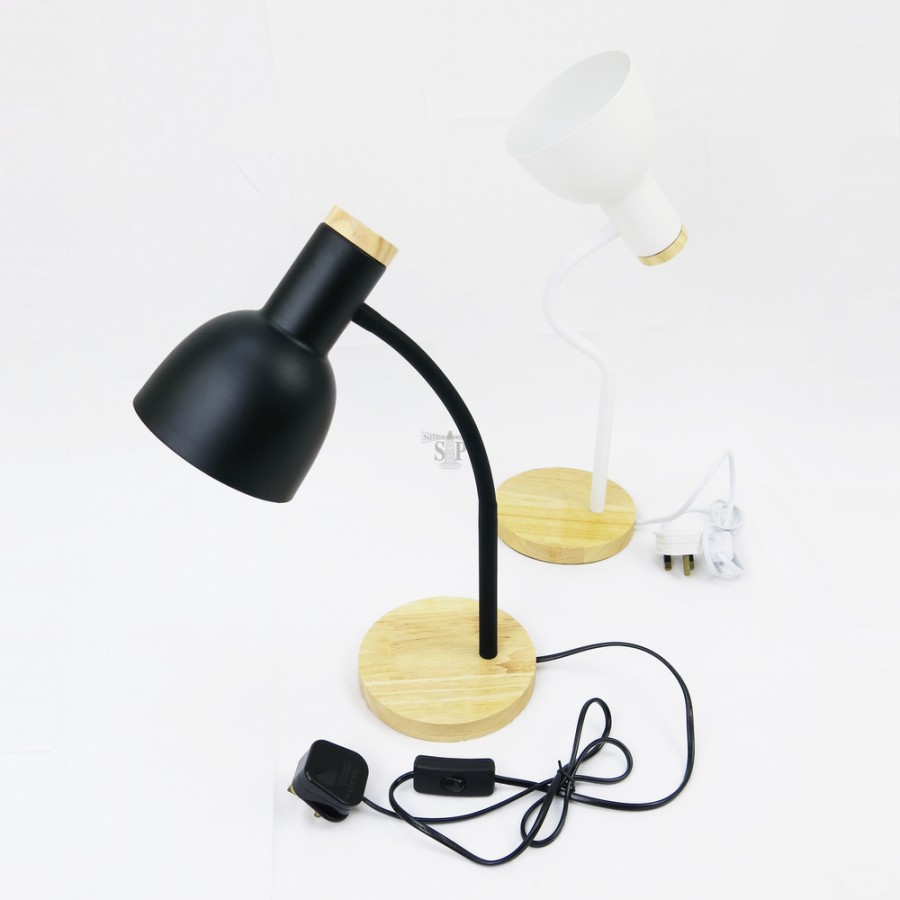 7030 E27 Flexible Adjustable Arm Wooden Base Desk Lamp Study Lamp c/w ...