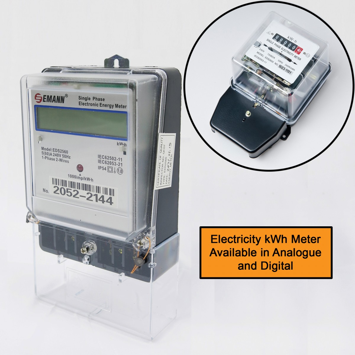 EMANN EDS2560(Digital)/EDS2600(Analogue) Single Phase Electricity kWh Meter