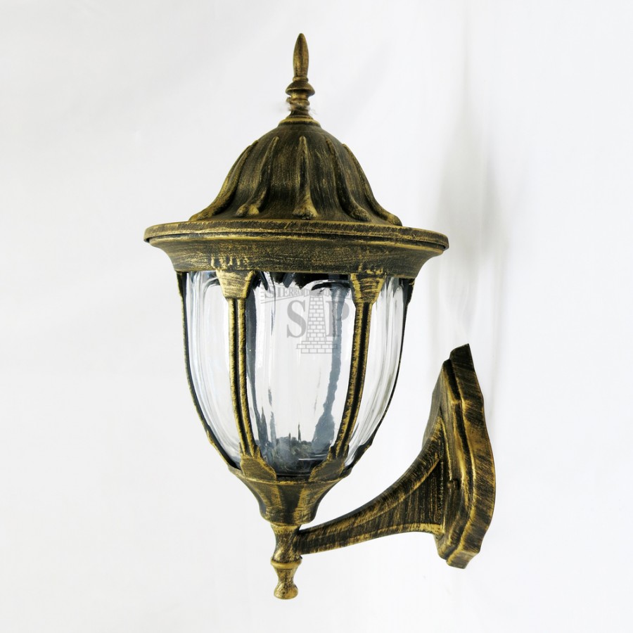 02M Classic Outdoor Wall Gate Lamp (Antique Gold With Clear Glass)