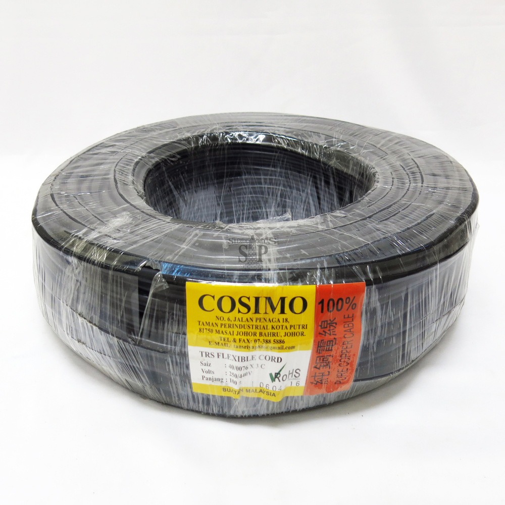 Cosimo 40/0076 x 3 Core Tough Rubber-Sheathed TRS Copper Cable [100M ...