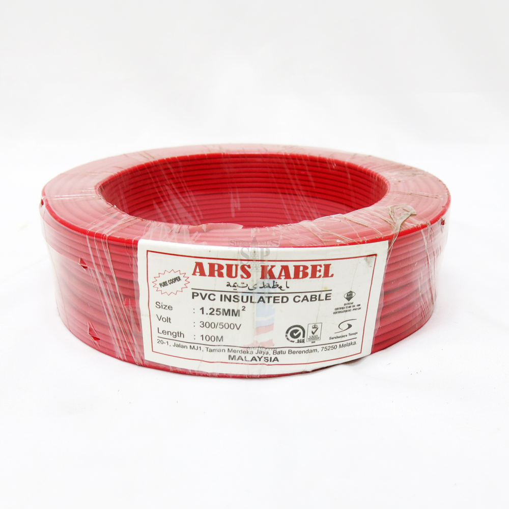 Arus Kabel Pure Copper 1.25mm PVC Insulated Non-Sheathed Wire [100M] (Red)