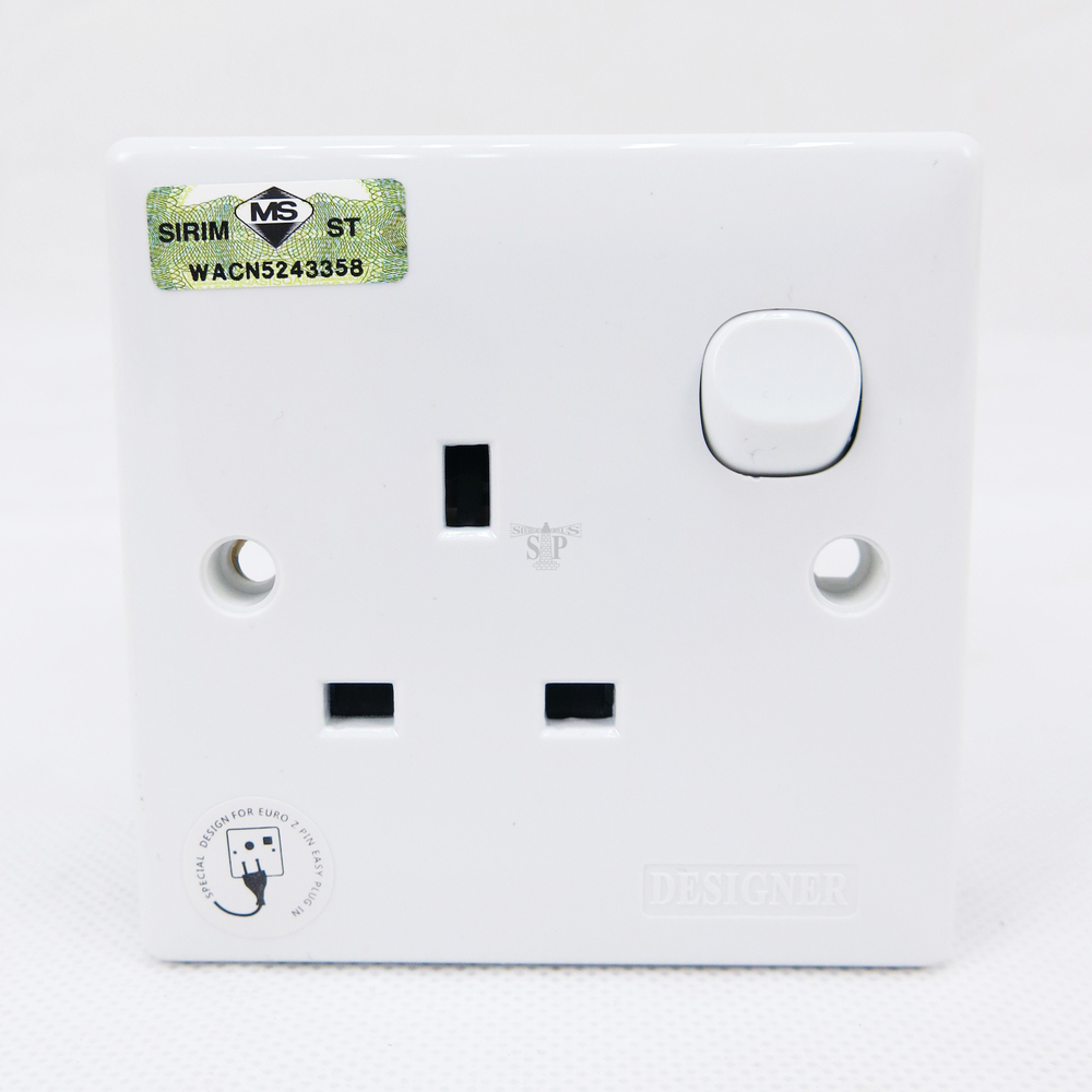 Designer 8019 13A 1 Gang Switch Socket [SIRIM Approval] (White)
