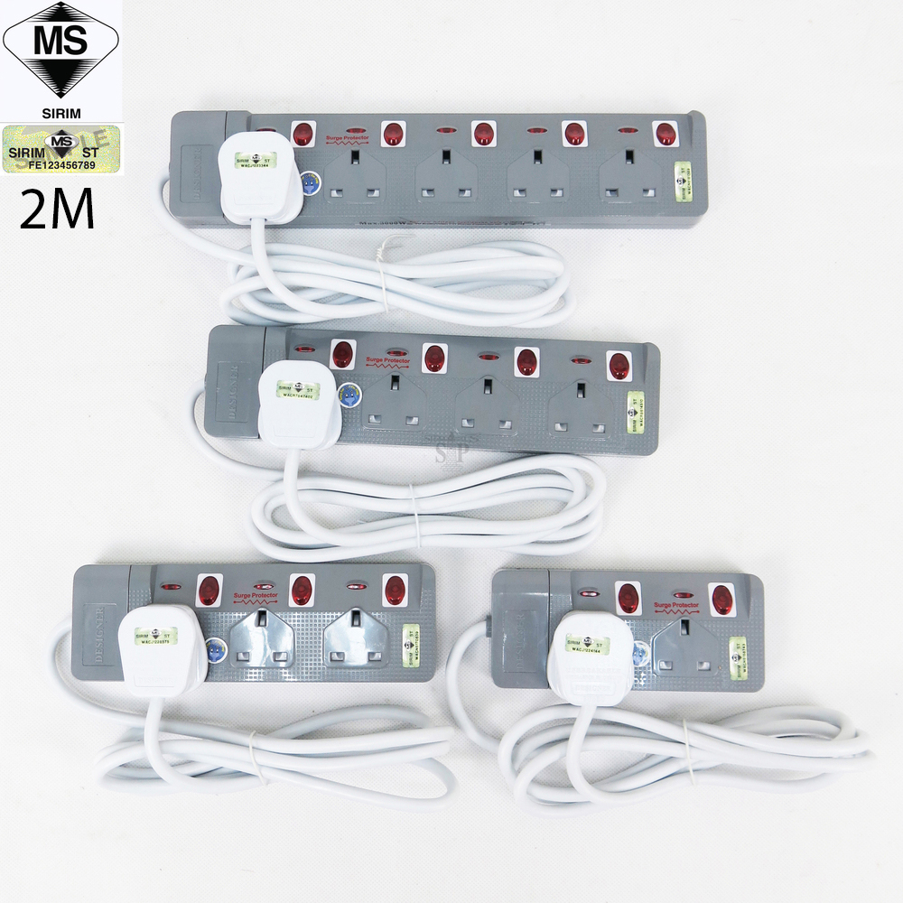 Designer 13A 2 Gang To 5 Gang 2 Meters Power Extension Trailing Socket ...