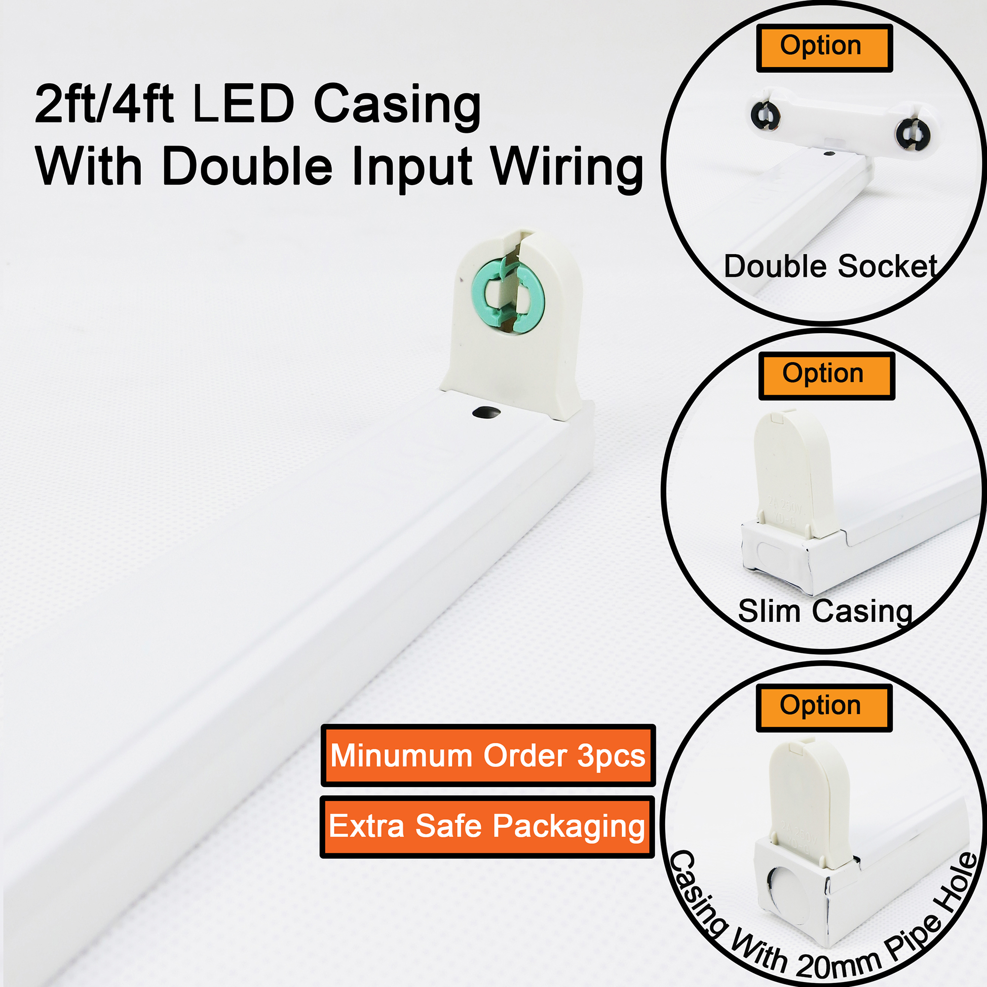 BTGLUX 2ft/4ft LED Casing For T8 LED Double Input Tube